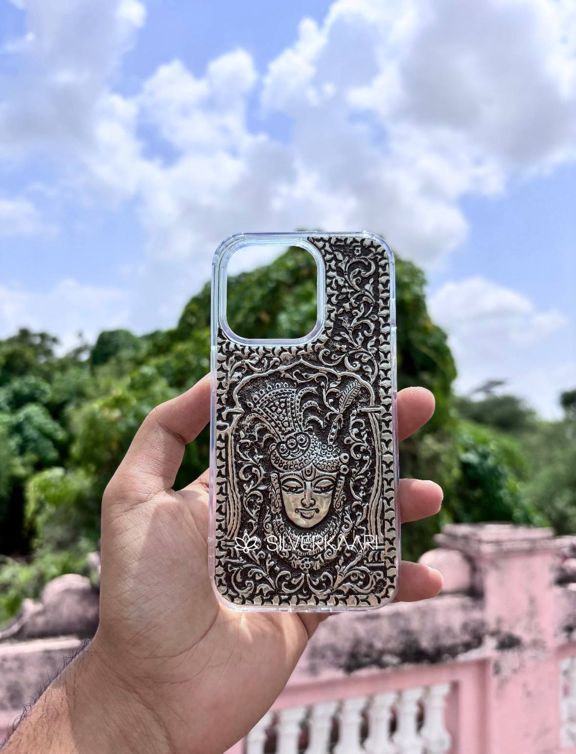 Handmade Shreenath Ji Silver Mobile Case – Silverkaari